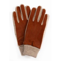 CASH-MERE.CH Ziegen Wildlederhandschuhe mit Kaschmirfutter und Manchette in Braun/Beige | Gr.: M
