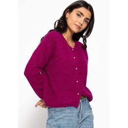 SASSYCLASSY Weicher Strickcardigan mit Zierkn&ouml;pfen in Violett | Gr.: M