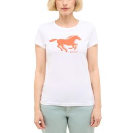 Kurzarmshirt Mustang "Damen Style Loa", Damen, Gr. L, wei&szlig;, Jersey, 100% Baumwolle, Rundhals, Shirts