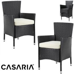 Casaria Polyrattan Gartenstuhl 2er-Set Schwarz/Creme stapelbar
