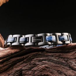 Holzkern Armband Fortissimo (Sodalith/Grau), Naturholz, Damen und Herren, gr&ouml;&szlig;enverstellbar
