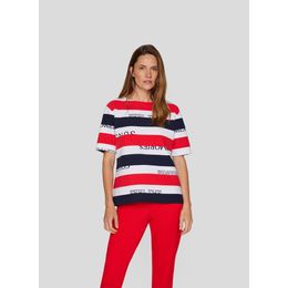Rundhalsshirt Rabe, Damen, Gr. 44, rot, Web, Obermaterial: 76% Baumwolle, 16% Polyester, 8% Elasthan, Colorblocking, gestreift, tailliert h&uuml;ftbedeckend, Rundhals, Shirts Rundhalsshirt, im Colorblocking-Design