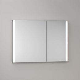 KEUCO Somaris Spiegelschrank mit Beleuchtung 14513372200 100 x 71 x 11,5 cm, schwarz matt, 2 T&uuml;ren, Wandeinbau, asymmetrisch