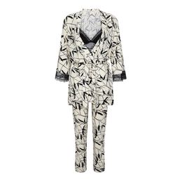 Goldenbay Sleepwear-Set ' Kimono, Bralet & Pants Petunia ' Damen Gr&ouml;&szlig;e L schwarz / offwhite Winterkleid