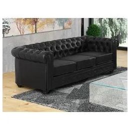 Sofa 3-Sitzer - Kunstleder - Schwarz - CHESTERFIELD