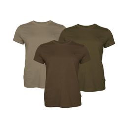 Pinewood Damen T-Shirts, 3er-Pack Green/Hunting Brown/Khaki (Größe: XL)