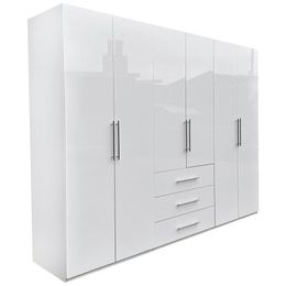CARRYHOME Kleiderschrank, Wei&szlig;, Wei&szlig; Hochglanz, Holzwerkstoff, 7 F&auml;cher, 3 Schublade(n) Schubladen, 294x219x59 cm, in verschiedenen Gr&ouml;&szlig;en erh&auml;ltlich, Holzdekoren erh&auml;ltlich, Schlafzimmer, Kleiderschr&auml;nke, Dreht&uuml;renschr&auml;nke