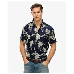 Superdry f&uuml;r Herren. M4010947A Blaues Hemd mit Hawaii-Print (XL), L&auml;ssig, Modal, Kurzarm, Marine