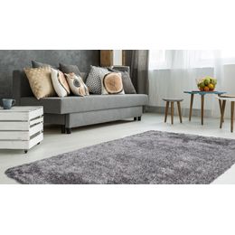 Hochflor-Teppich Kayoom "Diamond 700", grau (grau, wei&szlig;), B:240cm H:45mm L:330cm, Kunstfaser, Teppiche, weiche Microfaser, Langflor, Shaggy, Melange, Wohnzimmer