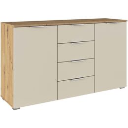 Kombikommode Rauch "Sideboard Schubladenkommode AGORDO mit Dekor- oder Hochglanzfront", beige (eiche artisan, beige (champagner)), B:120cm H:81cm T:42cm, Holzwerkstoff, Sideboards, vier große Schubladen, mit insgesamt 4 Einlegeböden MADE IN GERMANY