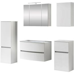 Badezimmer-Set Welltime "Kaunas", wei&szlig; (matt wei&szlig;, wei&szlig;), B:160cm H:200cm T:49cm, Kastenm&ouml;bel-Sets, bestehend aus Waschtisch-Set mit Midischrank, Breite 160 cm