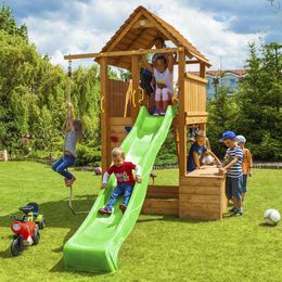 Spielturm Fungoo "FORTRESS Toybox", braun (grün), Spieltürme, JungenB:460cm H:305cm T:305cm, Holz, Metall, Polyethylen, mit Schaukel & Rutsche, FSC - schützt Wald, B:460cm H:305cm T:305cm