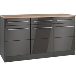 Unterschrank KOCHSTATION "KS-Wien", grau (hochglanz grau, grafit), B:150cm H:85cm T:60cm, Schränke, edel aussehende gestiftete Fronten