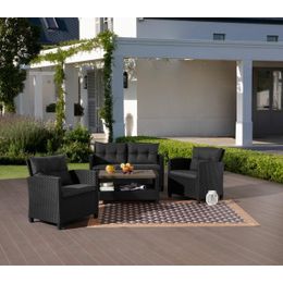 Gartenlounge-Set Konifera "St. Tropez", schwarz (schwarz,), Polyrattan, Sitzmöbel-Sets, Gartenmöbel-Set, Polyrattan, Stahl, Ablage unter dem Tisch, Balkonset, Loungeset