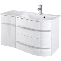 Waschtisch Welltime "OSLO", wei&szlig; (wei&szlig;, wei&szlig;), B:90cm H:50cm T:44cm, Waschtische, Waschtisch, Breite 90 cm, Badm&ouml;bel mit geschwungener Front, Ablage links