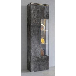 Vitrine Inosign "India,Höhe 160cm stilvolle Glasvitrine mit verstellbare Glasböden", grau (schieferfarben), B:45cm H:160cm T:35cm, ABS-Kunststoff, FSC-zertifizierter Holzwerkstoff, Glas, Kunststoff, Metall, Schränke, Standvitrine 1Trg, viel Stauraum ohne Beleuchtung