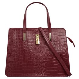 Henkeltasche CLUTY, Damen, Gr. B/H/T: 36cm x 28cm x 8cm onesize, rot (dunkelrot), Leder, Reptilienprägung, Taschen, echt Leder, Made in Italy