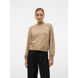 V&eacute;ro Moda Strickpullover VERO MODA "VMLEAF LS HIGH NECK PULLOVER ENT", Damen, Gr. S, silber mink detail:with melange, Strick, Obermaterial: 90% Polyester, 5% Wolle, 5% Elasthan, meliert, taillenbedeckt, hoch geschlossener Ausschnitt, Pullover Strickpullover