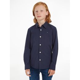 Langarmhemd Tommy Hilfiger "SOLID STRETCH POPLIN SHIRT L/S", Jungen, Gr. 3/98, N-Gr, blau (marine), Obermaterial: 98% Baumwolle, 2% Elasthan, Basic schmal, 1-Knopf-Manschette, Hemden, Kinder Kids Junior MiniMe,für Jungen