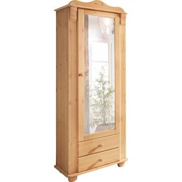 Garderobenschrank Home Affaire "Adele", beige (gelaugt, geölt), Schränke, mit Spiegel, Breite 63 cm, mit 2 Schubladen, aus massiver Kiefer, FSC