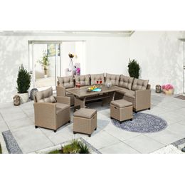 Gartenlounge-Set Konifera "Keros Premium", beige (beige meliert,), Polyrattan, Sitzmöbel-Sets, Gartenmöbel-Set, Ecklounge, Polyrattan, Stahl, geeignet für 8 Personen, inkl. Auflagen