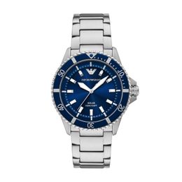 Solaruhr Emporio Armani, blau (edelstahlfarben, dunkeblau), Armbanduhren, Herren, Armbanduhr, Herrenuhr, Edelstahlarmband, analog, Tag