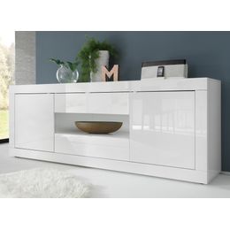 Sideboard Inosign "Basic Breite 240 cm, Kommode 2 Türen, 2 Schubkästen, Anrichte", weiß (weiß hochglanz lack), B:240cm H:86cm T:43cm, Sideboards, Weiss HochglanzLack, Metallgriff, moderne Rahmenoptik, viel Stauraum