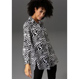 Longbluse Aniston CASUAL, Damen, Gr. 40, schwarz-wei&szlig; (wei&szlig;, schwarz), Web, Obermaterial: 100% Viskose, animal-print, gemustert, figurumspielend ca. Mitte Oberschenkel, 1-Knopf-Manschette mit Schlitz, Blusen Longbluse, im Zebra-Steifen-Look