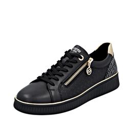 Plateausneaker Remonte "Elisabeth Hurley-Collection", Damen, Gr. 39, gold (schwarz, goldfarben), Leder, Lederimitat, kontrastfarbene Details, Schuhe Plateausneaker, Schn&uuml;rschuh, Halbschuh, Freizeitschuh mit Lite&acute;n Soft Ausstattung