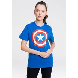 T-Shirt logoshirt "Marvel Comics", Damen, Gr. M, blau, 100% Baumwolle, bedruckt, normal, Rundhals, Shirts, mit Captain America-Logo