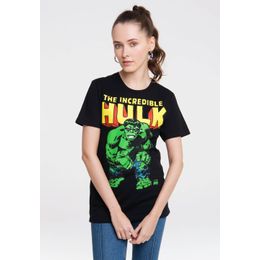 T-Shirt logoshirt "Marvel Comics", Damen, Gr. S, bunt (schwarz, mehrfarbig), 100% Baumwolle, bedruckt, normal, Rundhals, Shirts T-Shirt, mit gro&szlig;em Hulk-Print