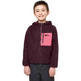 Fleecejacke Jack Wolfskin "ICE CURL HOOD JACKET K", Jungen, Gr. 164, lila (beere), Fleece, Obermaterial: 100% Polyester, unifarben, normal, hoch geschlossener Ausschnitt, eingesetzt eingefasste Kante, Jacken Fleecejacke, W&auml;rmend, winddicht, &Uuml;bergangsjacke f&uuml;r Kinder