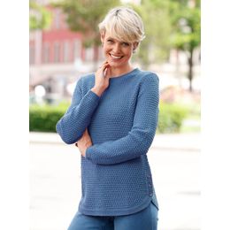 Strickpullover Classic Basics "Langarm-Pullover", Damen, Gr. 40, blau (mittelblau), 100% Polyacryl, unifarben, Pullover Strickpullover