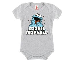 Body logoshirt "Cookie Monster", Jungen, Gr. 50/56, EURO-Gr&ouml;&szlig;en, grau (grau, meliert), 93% Baumwolle, 7% Polyester, unifarben, kurz, Rundhals, Bodys Body, mit lizenziertem Print