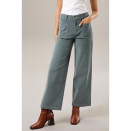 Cordhose Aniston CASUAL, Damen, Gr. 36, N-Gr, blau (petrol), Cord, Obermaterial: 98% Baumwolle, 2% Elasthan, Strukturmuster, unifarben, figurumspielend lang, Hosen Cordhose, in angesagter Hight-waist-Form