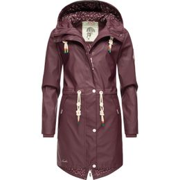 Regenjacke Navahoo "Tropical Stormoo", Damen, Gr. XS (34), rot (weinrot), Obermaterial: 70% Polyester, 30% Polyurethan; Innenfutter: 100% Polyester; &Auml;rmelfutter: 100% Polyester; Wattierung: 100% Polyester, gerade ca. Mitte Oberschenkel, hoch geschlossener Ausschnitt, &Auml;rmel ohne &Auml;rmelschlitz Rippstrickb&uuml;ndchen, Jacken Regenjacke, Wasserdichter Damen Outdoor Regenmantel