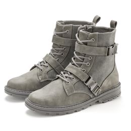 Stiefelette Vivance "Stiefel, Boots", Damen, Gr. 37, grau, Obermaterial: 100% Lederimitat. Decksohle: 100% Textilmaterial. Futter: 100% Textilmaterial. Laufsohle: 100% Synthetik, unifarben, Schuhe Stiefelette, mit modischen Zierschnallen VEGAN
