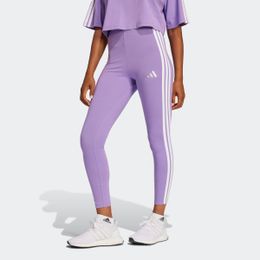 Trainingstights adidas Sportswear "W 3S SJ LEG", Damen, Gr. L, N-Gr, lila (violet fusion, weiß), Obermaterial: 90% Baumwolle, 10% Elasthan, Hosen