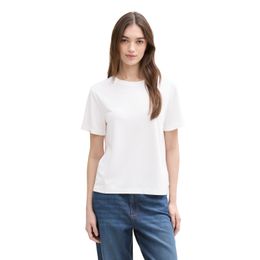 Rundhalsshirt Tom Tailor Denim, Damen, Gr. M (38), weiß, Single Jersey, Obermaterial: 65% Modal, 35% Polyester, unifarben, regular fit normal, Rundhals, Shirts, mit Rundhalsausschnitt