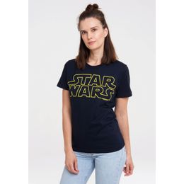 T-Shirt logoshirt "Star Wars Logo", Damen, Gr. L, blau (dunkelblau), 100% Baumwolle, unifarben, normal, Rundhals, Shirts T-Shirt, mit lizenziertem Print