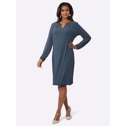 Jerseykleid Lady "Jersey-Kleid", Damen, Gr. 40, Normalgrößen, blau (rauchblau), 95% Polyester, 5% Elasthan, unifarben, kurz, Rundhals, Kleider