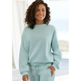 Sweatshirt Lascana, Damen, Gr. 36/38, grün (mint), Sweatware, Obermaterial: 60% Baumwolle, 40% Polyester, bestickt, unifarben, bequem hüftlang, Rundhals, Rippbündchen, Sweatshirts, mit weiten Ärmeln, Loungewear