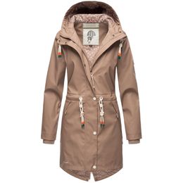 Regenjacke Navahoo "Tropical Stormoo", Damen, Gr. M (38), grau (taupe), Obermaterial: 70% Polyester, 30% Polyurethan, Innenfutter: 100% Polyester, Ärmelfutter: 100% Polyester, Wattierung: 100% Polyester, gerade ca. Mitte Oberschenkel, hoch geschlossener Ausschnitt, Ärmel ohne Ärmelschlitz Rippstrickbündchen, Jacken, Wasserdichter Damen Outdoor Regenmantel