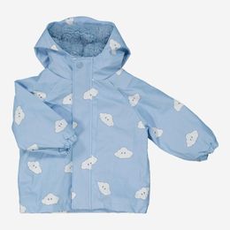Hellblaue Jacke mit Wolkenmuster und Futter aus Kunstfell