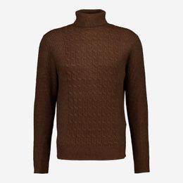Dunkelbrauner Rollkragenpullover mit Zopfstrick