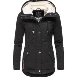 Winterjacke Marikoo "Bikoo", Damen, Gr. M (38), schwarz, Oberstoff: 100% Baumwolle; Futter: 100% Polyester; Wattierung: 100% Polyester; Ärmelfutter: 100% Polyester, figurumspielend hüftbedeckend, hoch geschlossener Ausschnitt, Ärmel ohne Ärmelschlitz Rippstrickbündchen, Jacken Winterjacke, sportliche Damen Outdoor Baumwolljacke mit Kapuze, Topseller