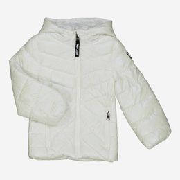 Weiße wattierte Jacke mit glänzender Oberfläche