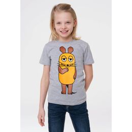 T-Shirt logoshirt "Sendung mit der Maus - Maus", Mädchen, Gr. 116, grau (grau, meliert), 100% Baumwolle, unifarben, normal, Rundhals, Shirts T-Shirt, mit coolem Print