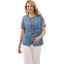 Damen Jeansweste mit Kn&ouml;pfen in Horn-Optik blue-bleached, Gr&ouml;&szlig;e 48