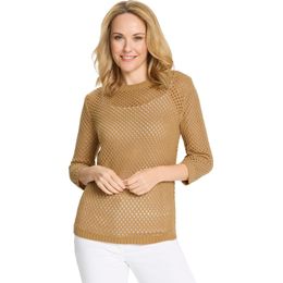 Damen Ajourpullover mit gerippten B&uuml;ndchen camel, Gr&ouml;&szlig;e 56